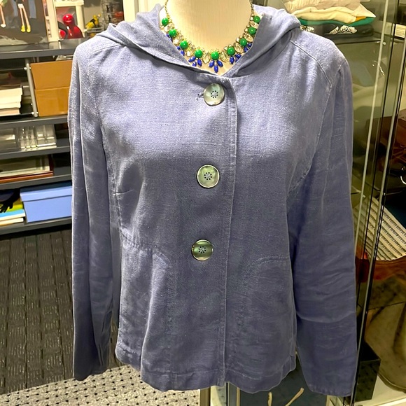J. Jill | Jackets & Coats | J Jill Blue Linen Feel Jacket With Hood ...